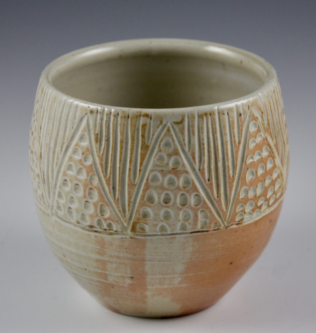 Geometric carved cup wine whisky salt pig creamhand made salt fired ...